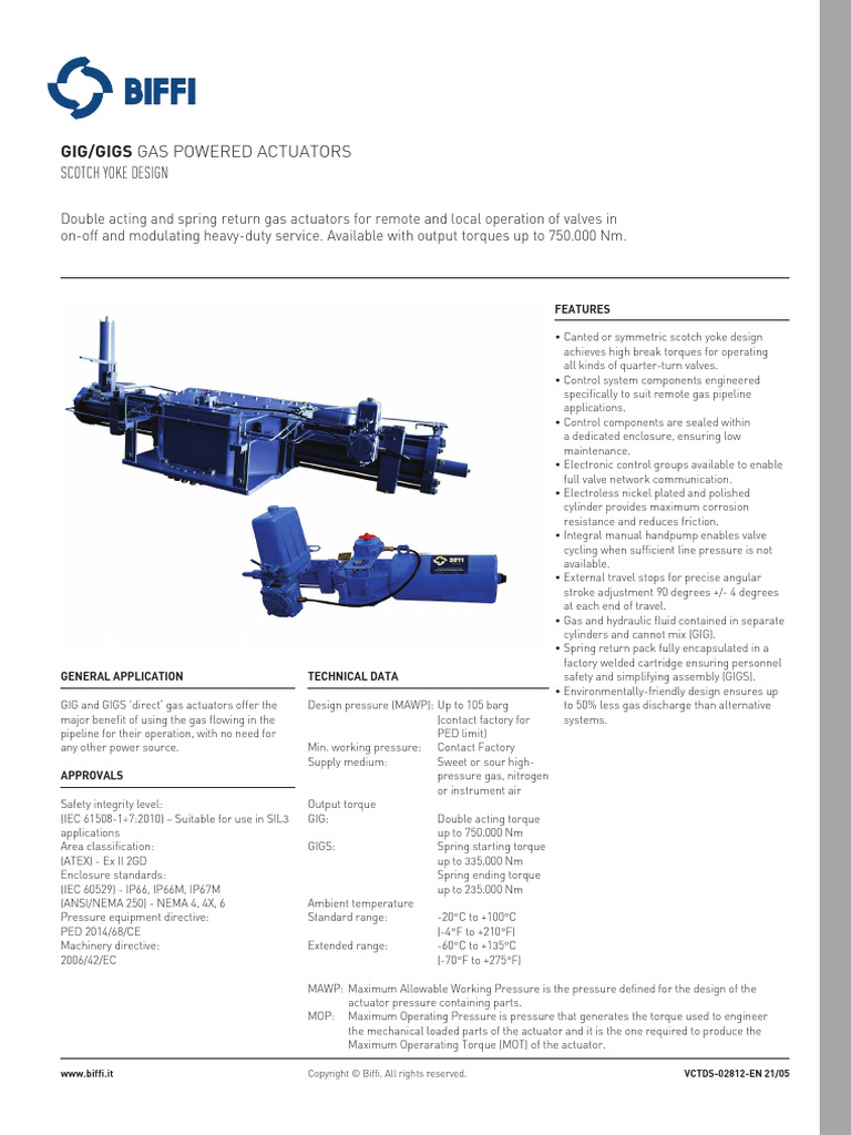 BIFFI GIG-GIGS Data sheet gas-powered-actuator-metric-en-en-us-2546034 | PDF