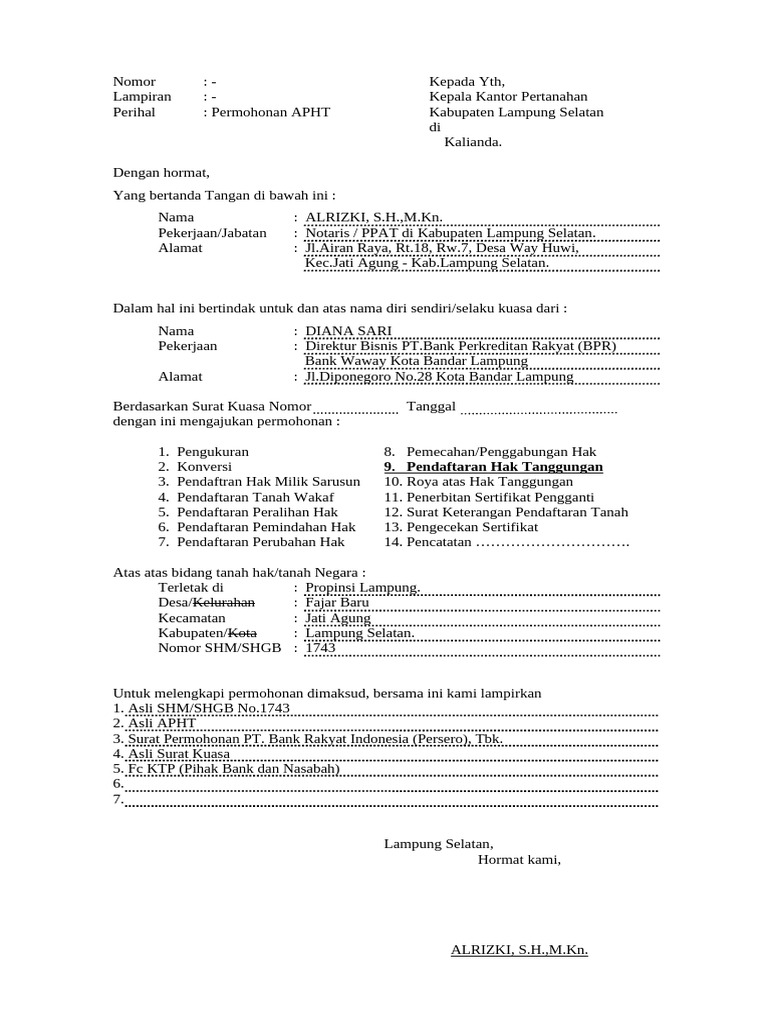 Permohonan Apht - Lampung Selatan | PDF