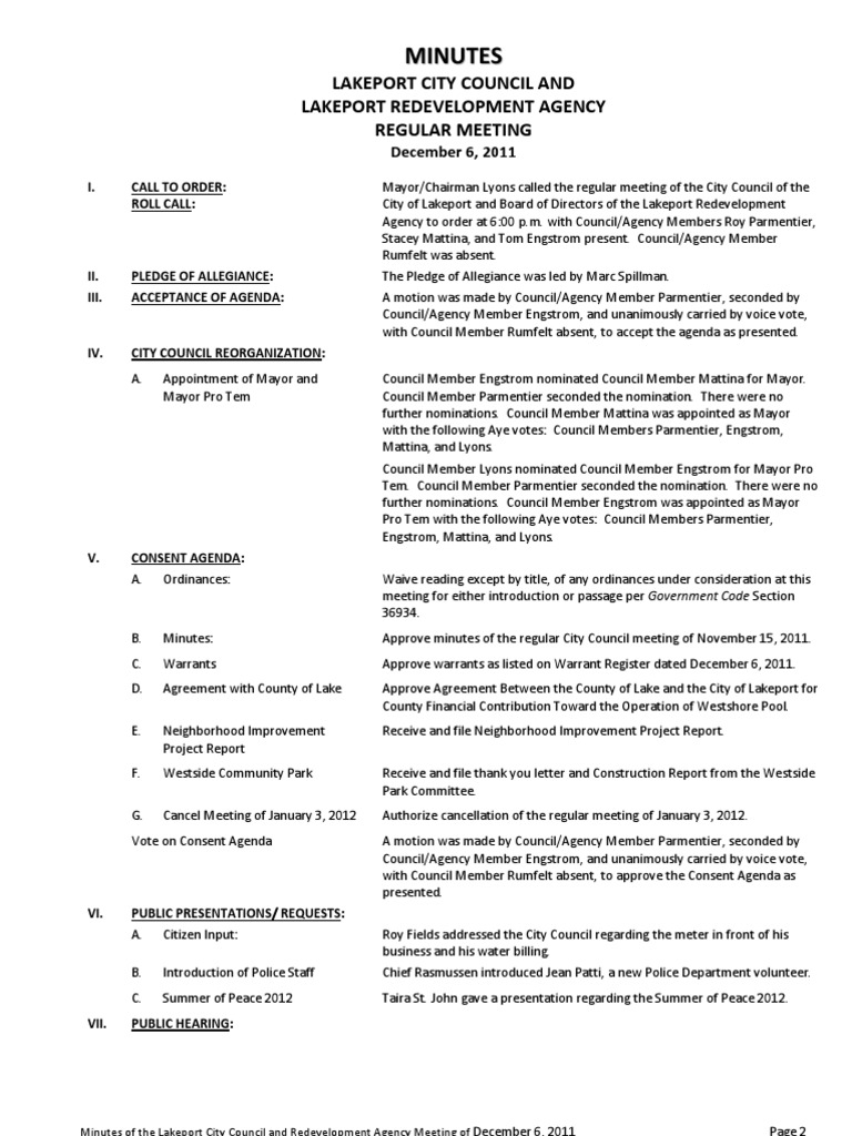 Lakeport City Council - Consent Agenda | PDF | Redevelopment | Hotel