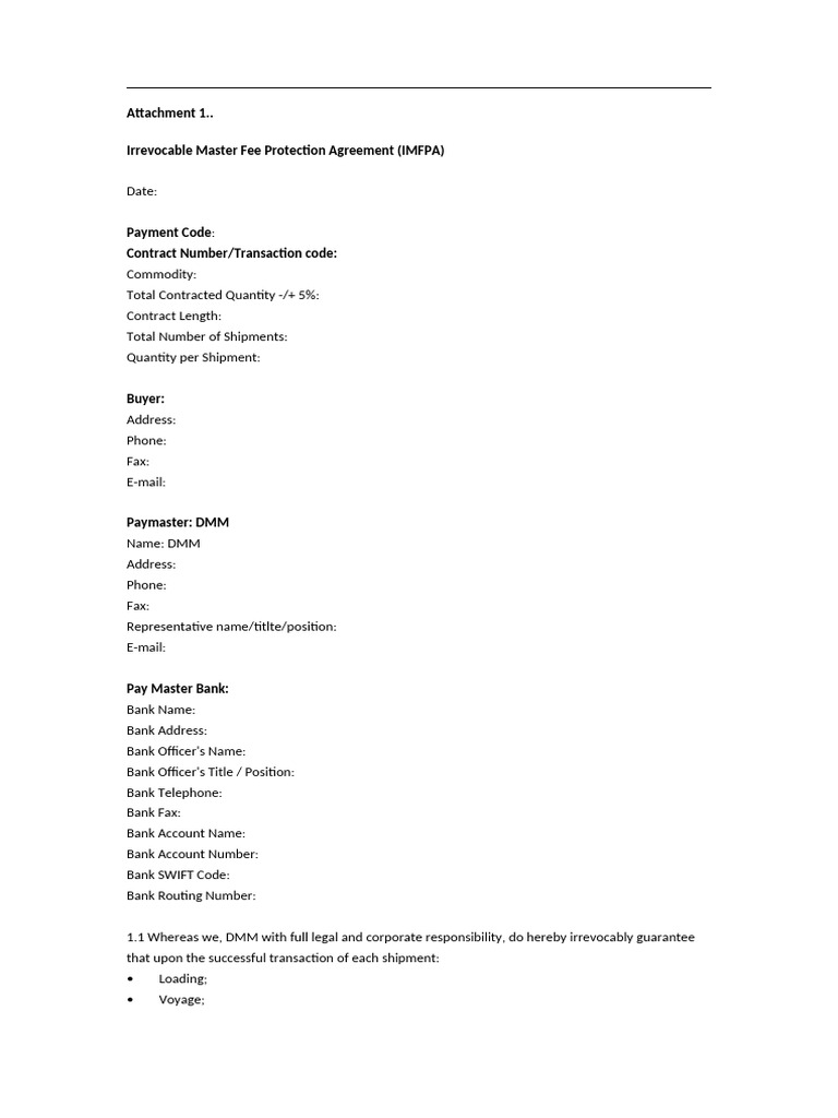 IMFPA-Irrevocable Master Fee Protection Agreement | PDF