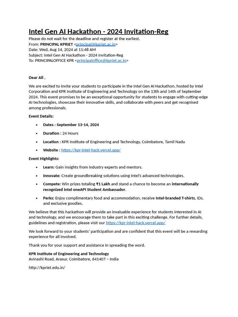 Intel Gen AI Hackathon - 2024 Invitation | PDF