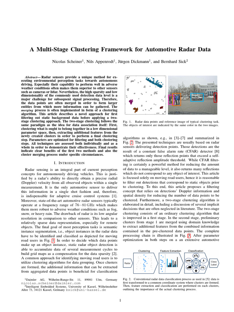 A Multi-Stage Clustering Framework For Automotive Radar Data | PDF