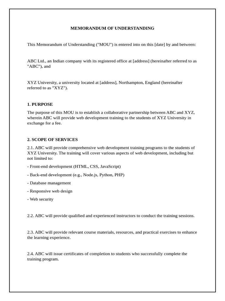 Memorandum of Understanding | PDF