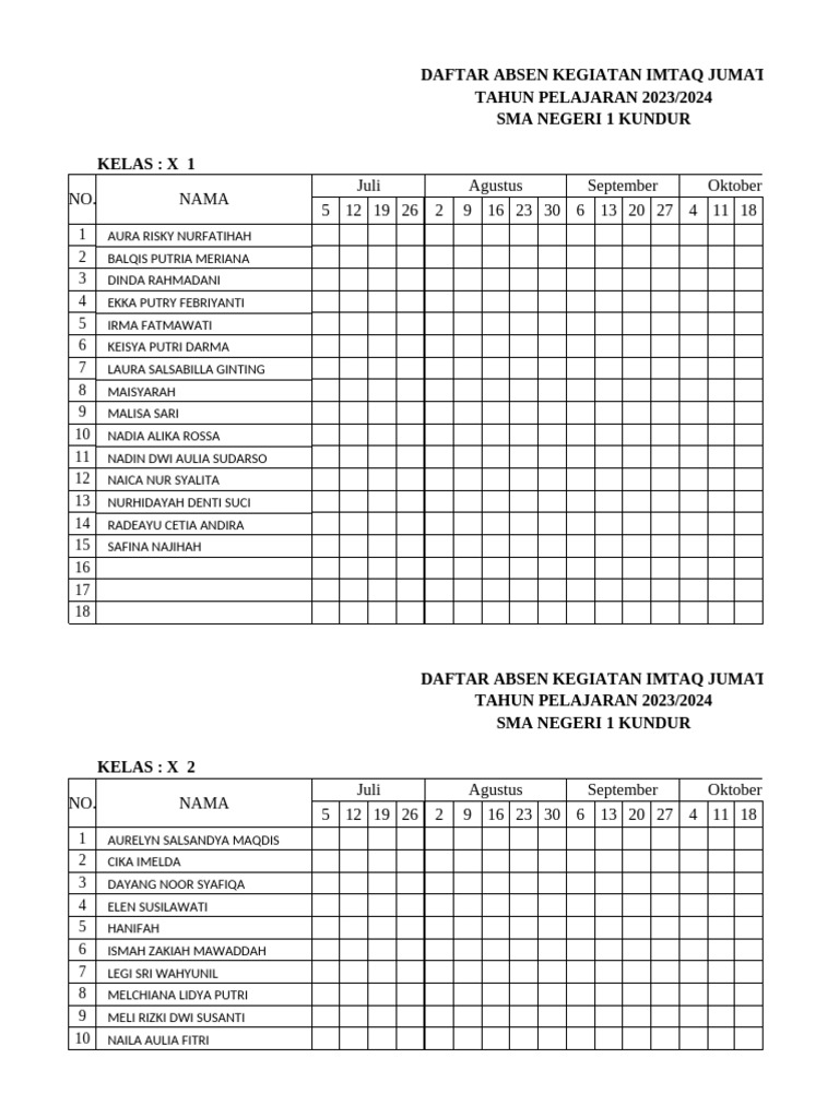 Absen Imtaq Akwat 2023 | PDF