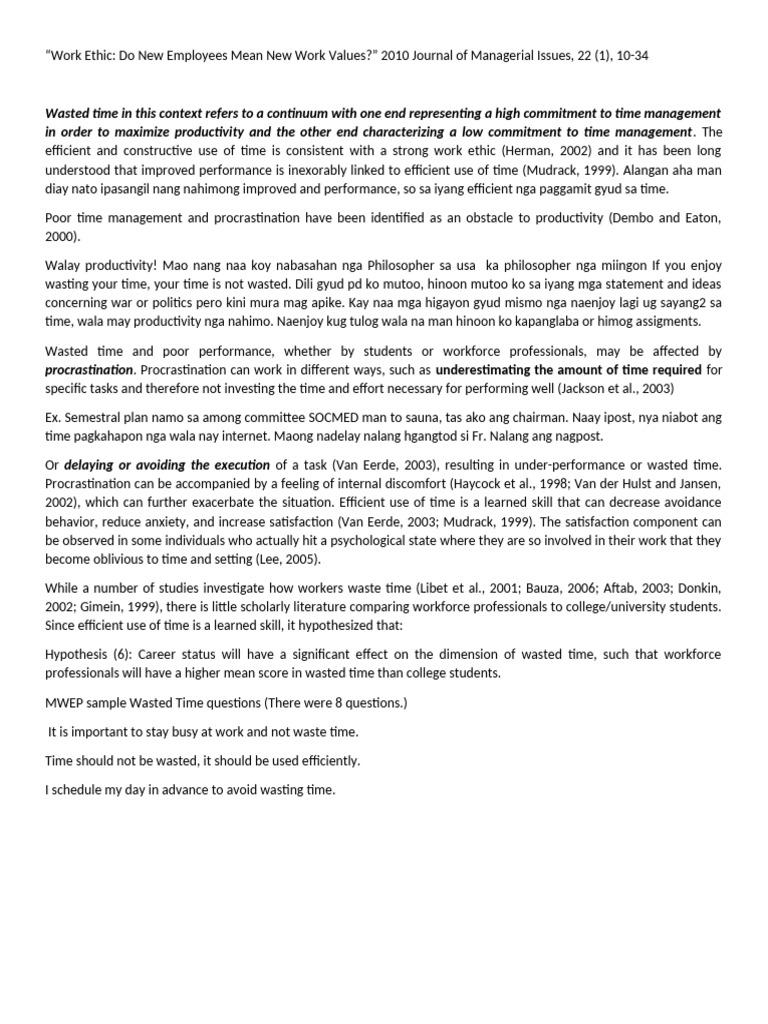 Work Ethic Wasting Time | PDF