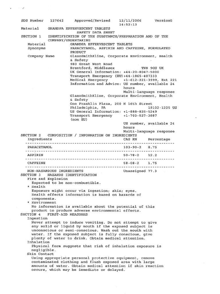 FG.46 M507 Grandpa Effervescent Tablets SDS - Feb24 | PDF