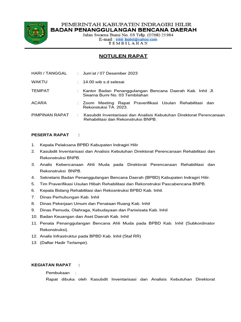 NOTULEN RAPAT Zoom Prakualifikasi | PDF