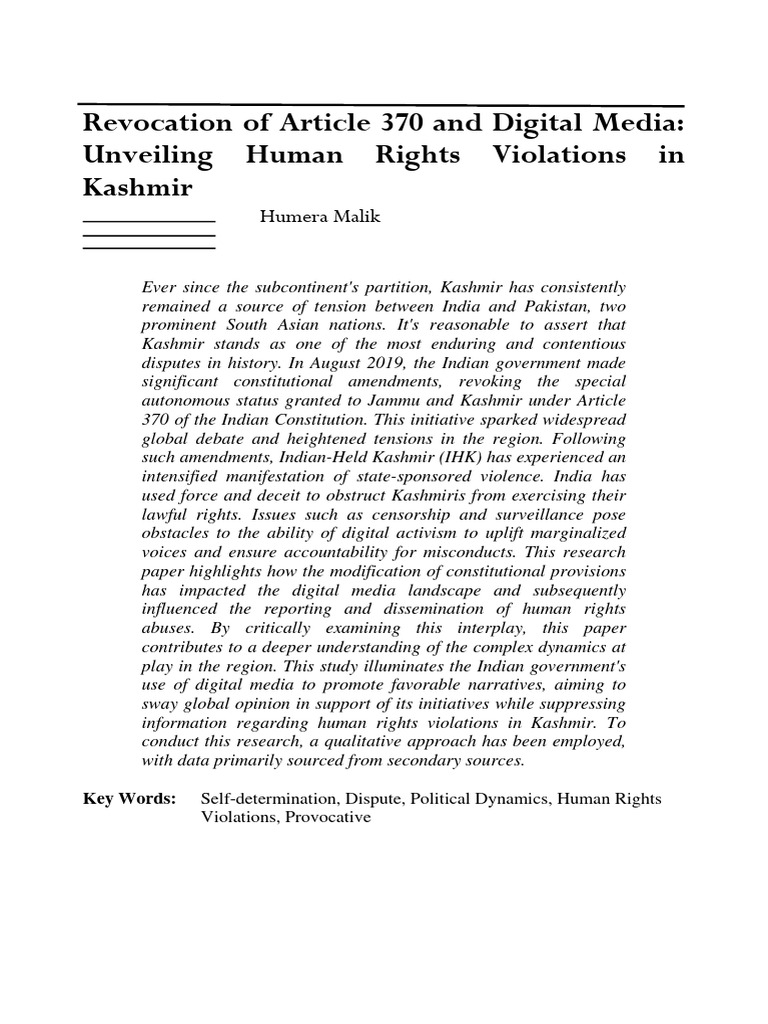 Revocation of Article 370 and Digital Media: Unveiling Human Rights ...