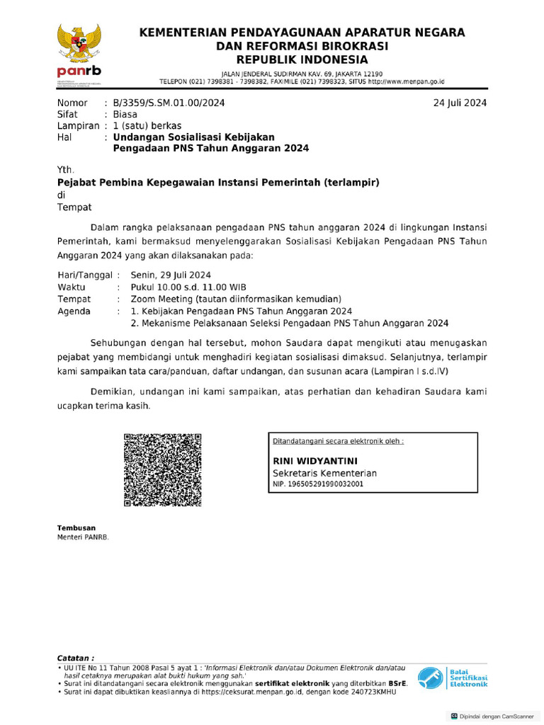 Surat Undangan Sosialisasi Pengadaan ASN | PDF