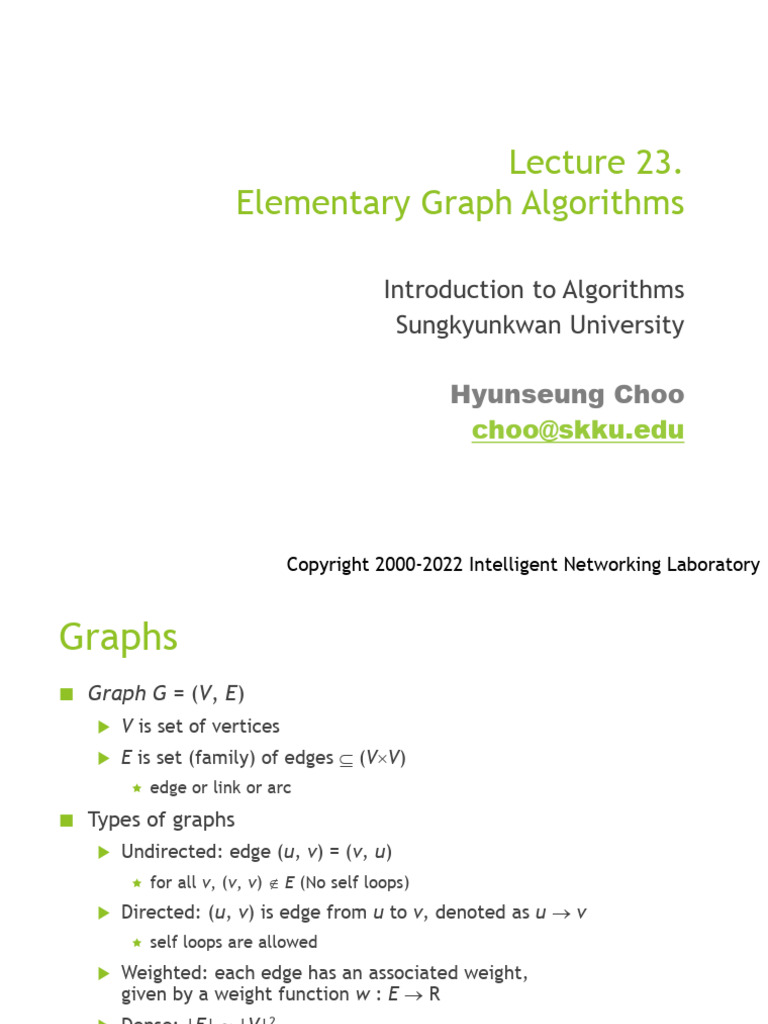 Lecture 23 - ElementaryGraphAlgorithms | PDF