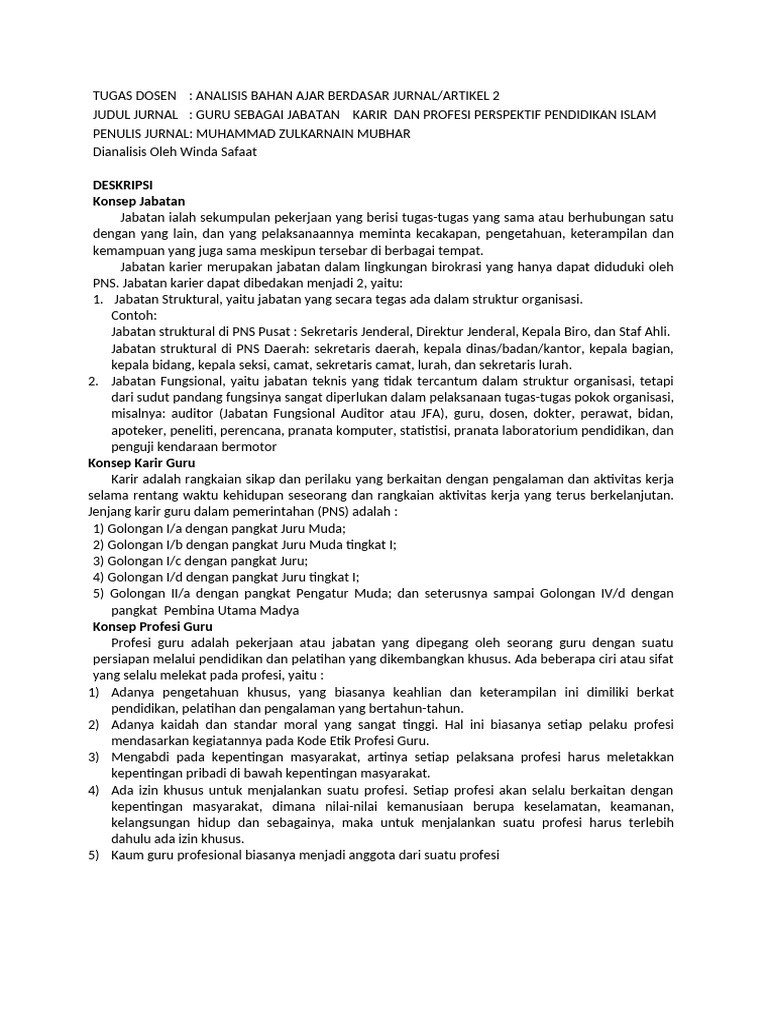 Analisis Karir dan Profesi Guru Islam | PDF | Karier & Perkembangan