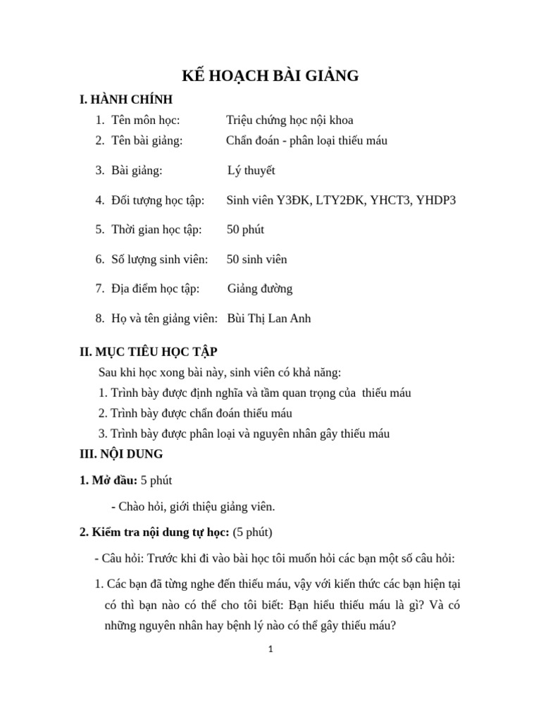 KHBG Thiếu máu | PDF