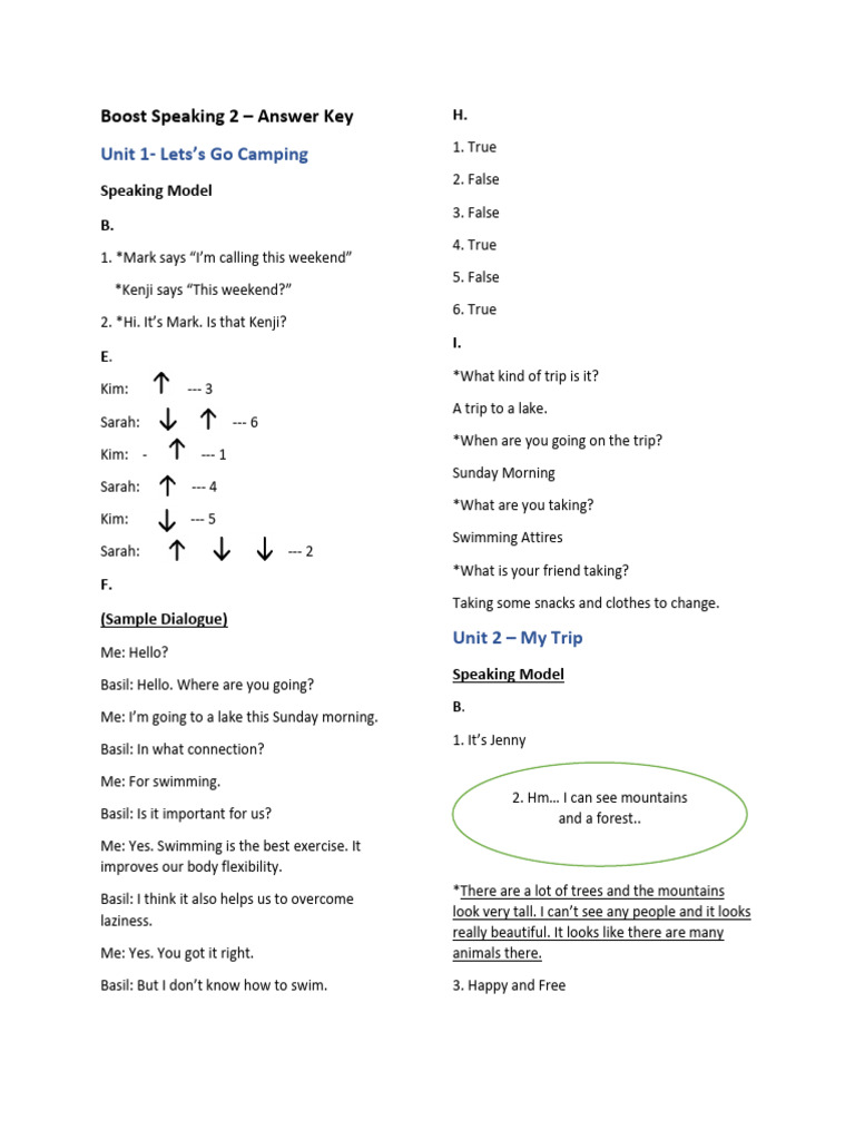 Boost Speaking 2 - Answer Key | PDF