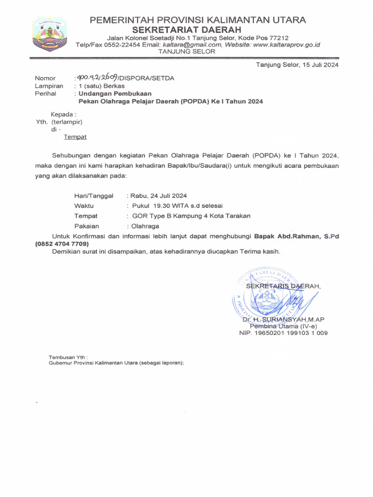 Undangan Pembukaan POPDA | PDF