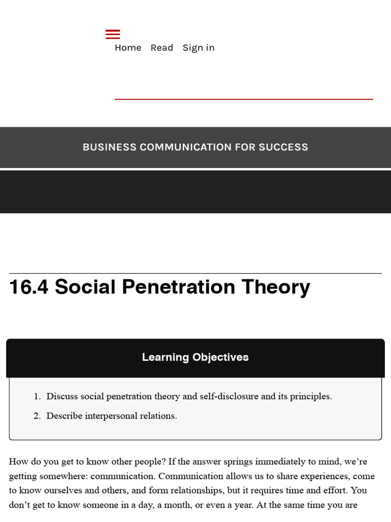 16.4 Social Penetration Theory - Business Communication For Success | PDF