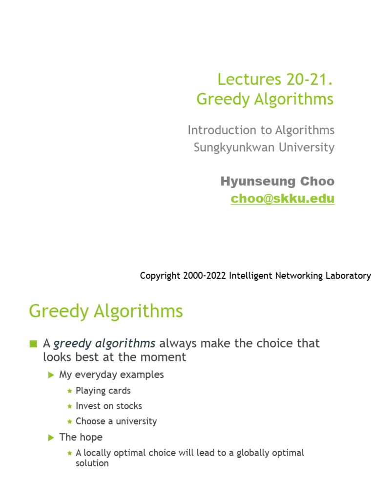 Lectures 20-21 - Greedy Algorithms | PDF | Code | Algorithms