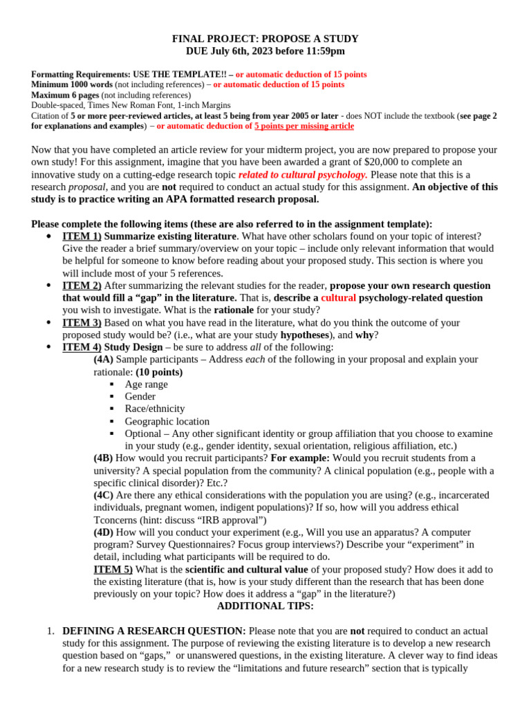 Psych Final Project Rubric | PDF