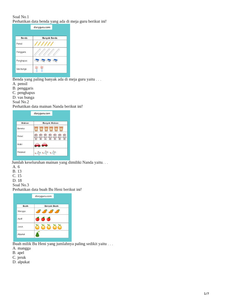 Diaryguru Com Soal Matematika Kelas 4 Piktogram Dan Diagram Batang ...