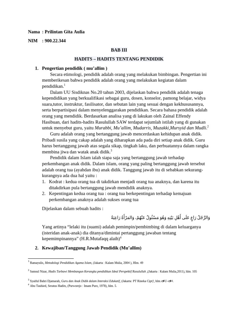 BAB III HADITS - HADITS TENTANG PENDIDIK | PDF