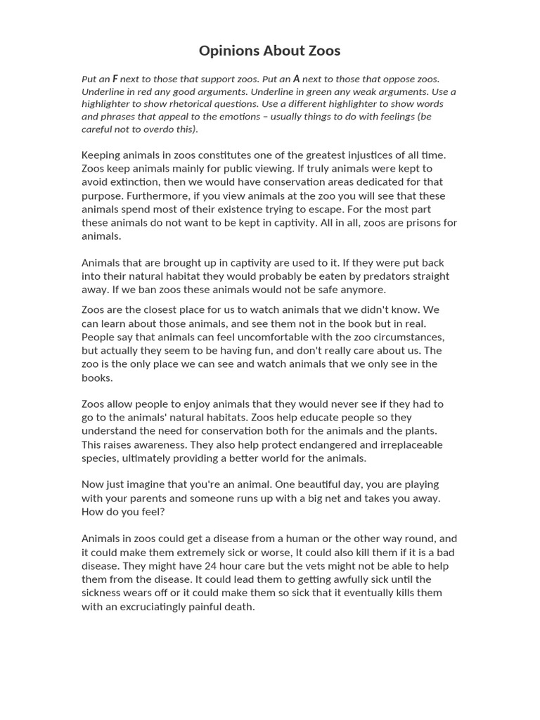 Zoo - Arguments For and Against | PDF