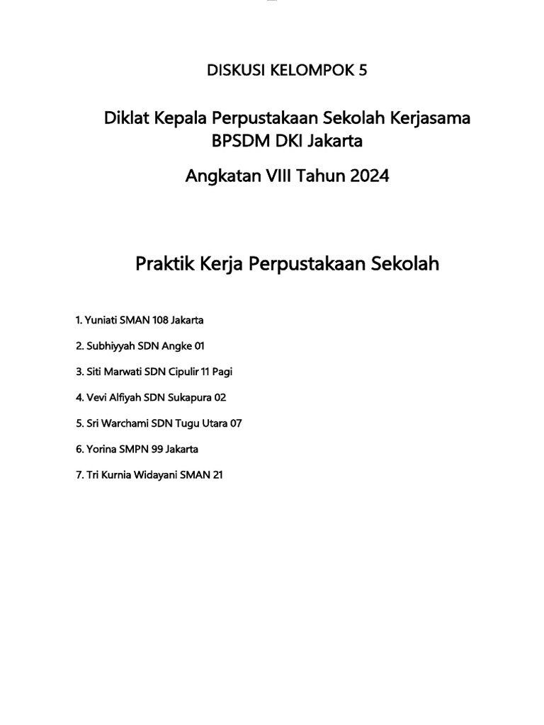Tugas Kelompok 5 Praktik Kerja Perpustakaan Sekolah | PDF