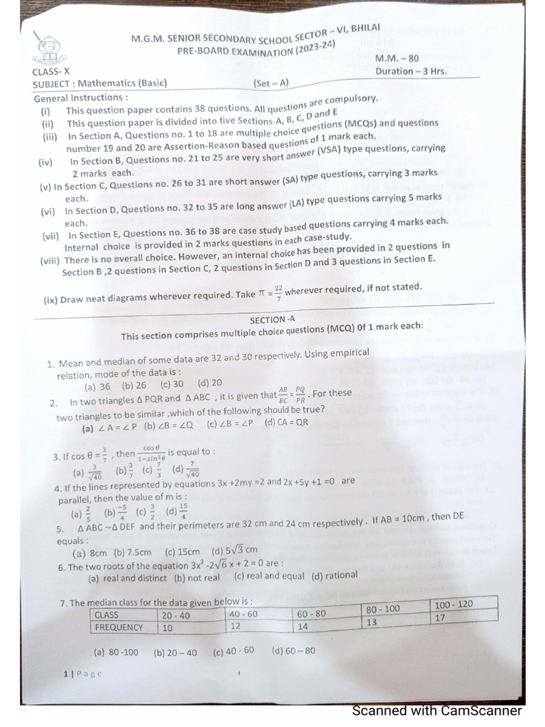 MGM Mathematics Basic (Set A) | PDF
