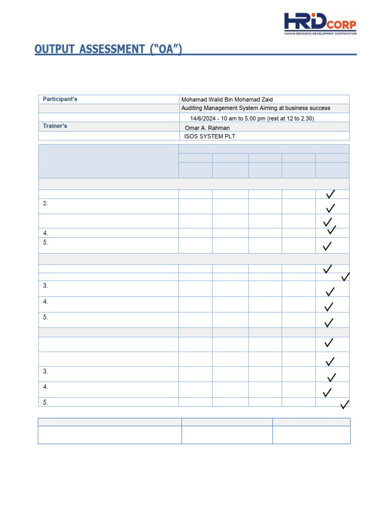 HRDC Evaluation Form ISOS SYSTEM NTW (Walid) | PDF