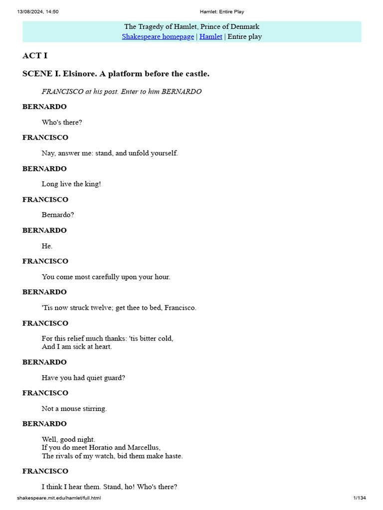 William Shakespeare, Play Hamlet | PDF | Hamlet