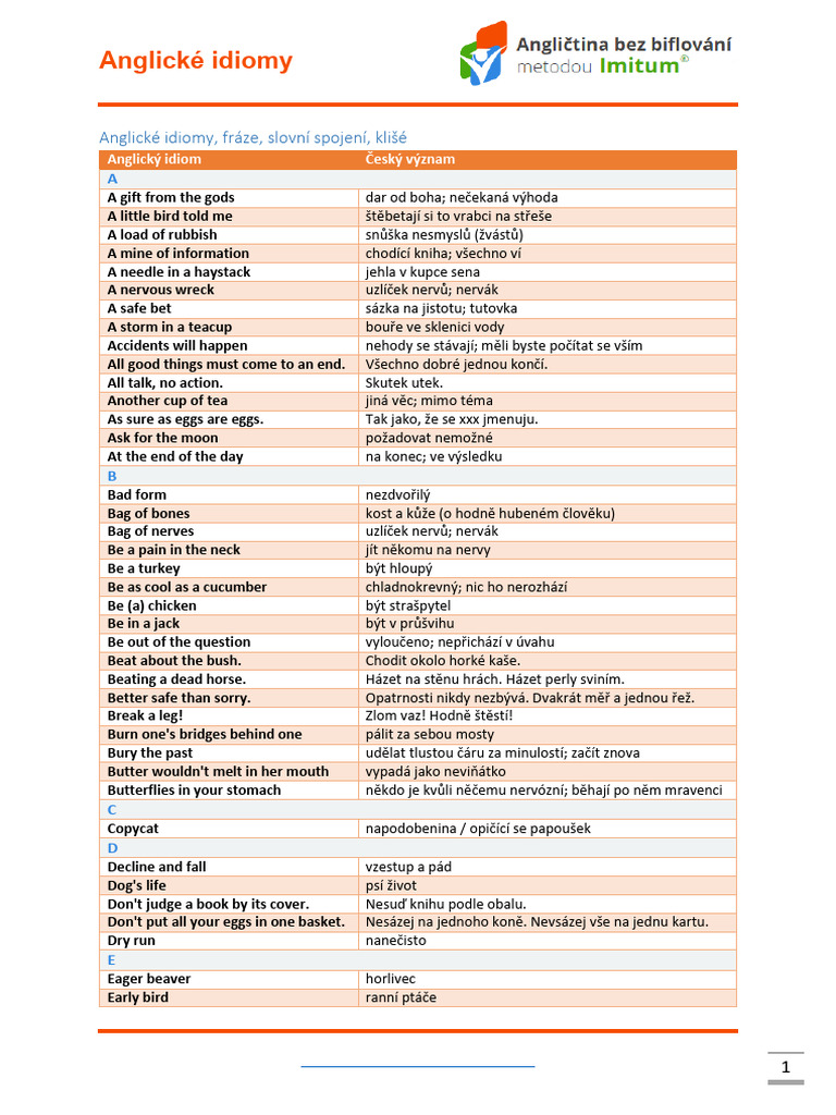 Pracovni List Anglicke Idiomy | PDF