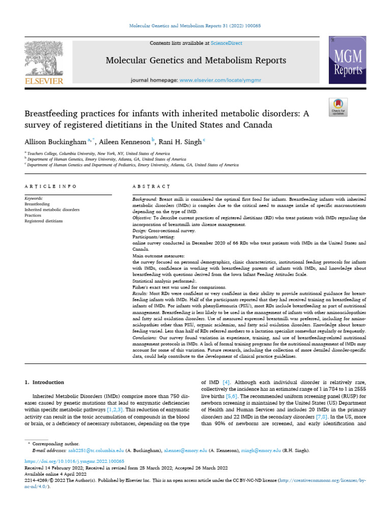Breastfeeding Practices For Infants With Inherited Metabolic Disorders ...