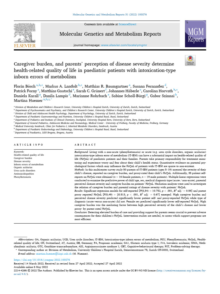 Caregiver Burden, and Parents' Perception of Disease Severity | PDF