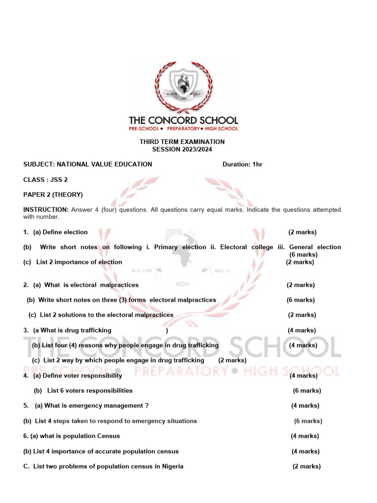 JSS 2 Nve Third Term Examination | PDF