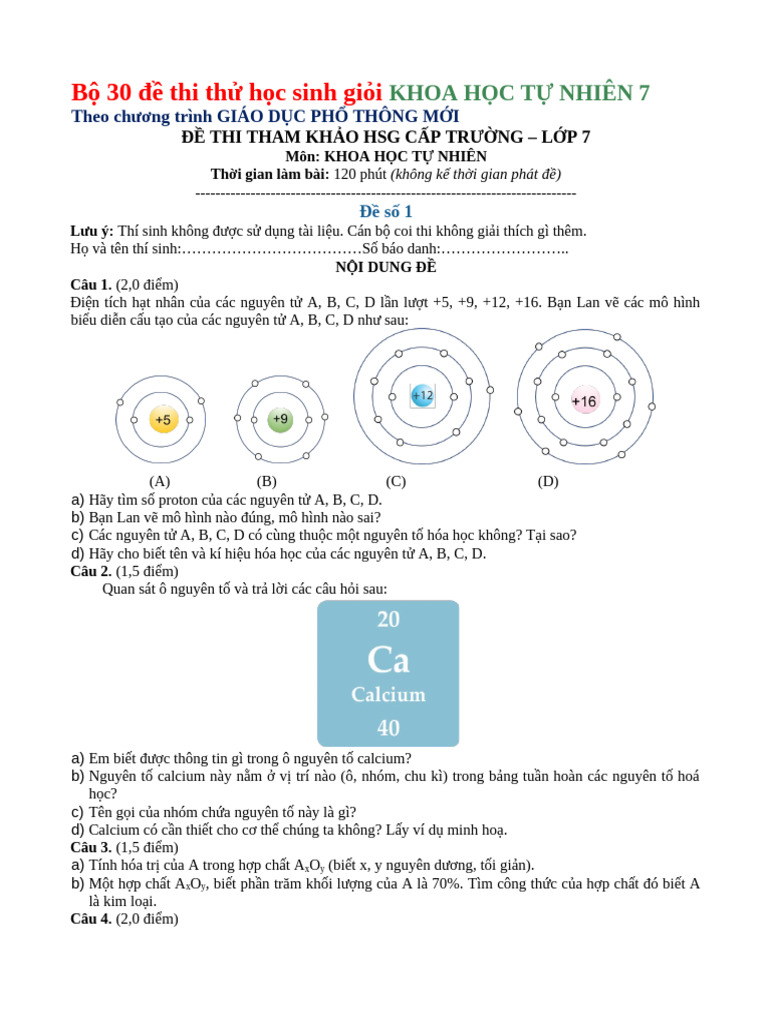 BỘ 30 ĐỀ THI HSG KHTN 7 HS | PDF