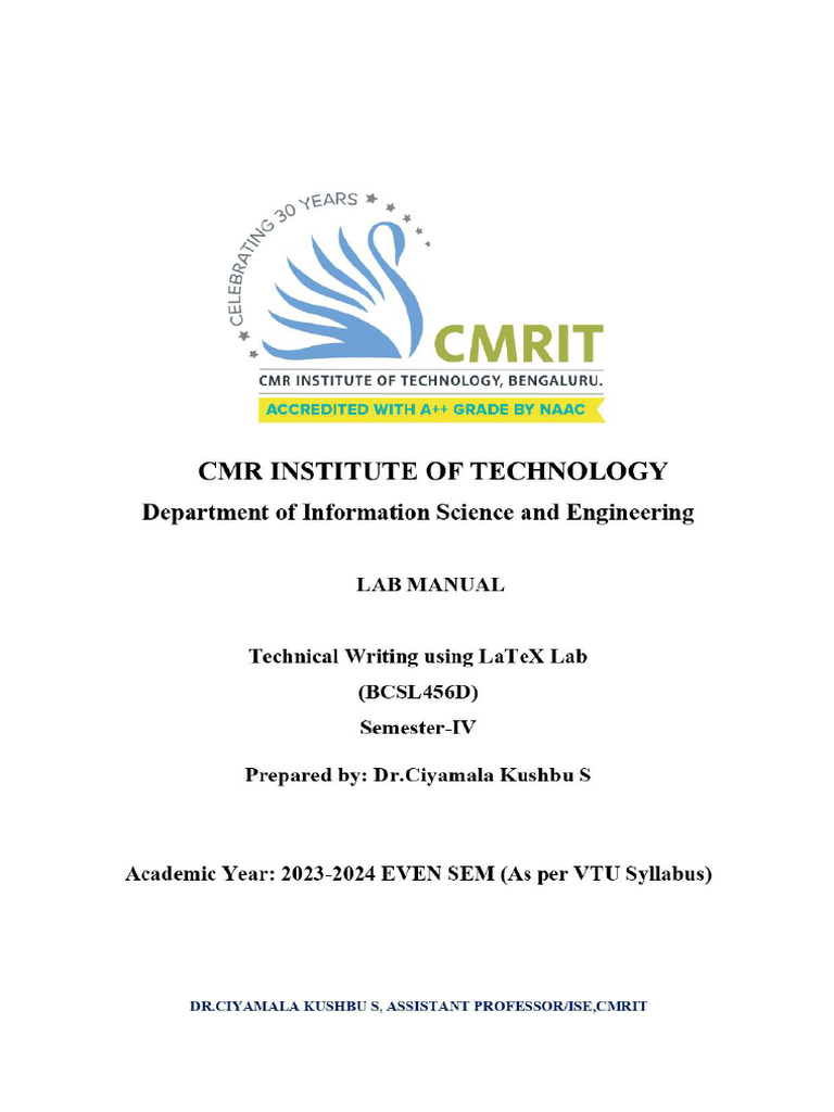 Latex Lab Manual-Technical Writing Using LaTeX Lab (BCSL456D) | PDF
