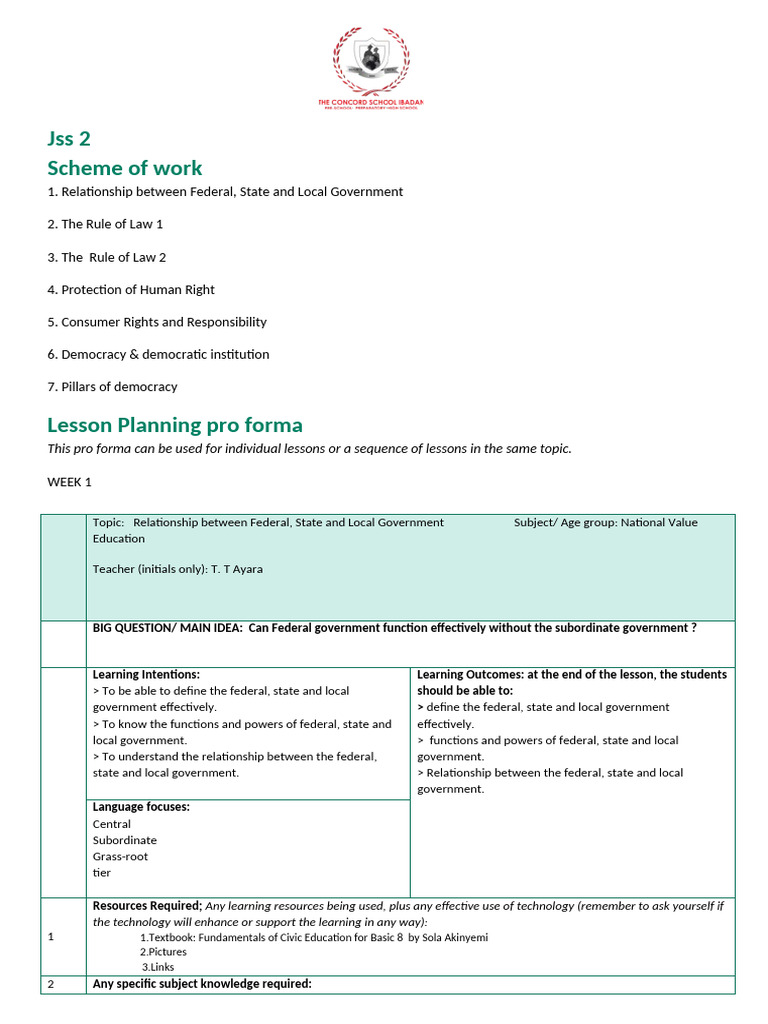 SS3 Govt. Scheme of Work | PDF