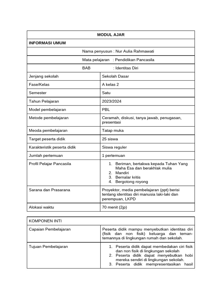 Contoh Modul Ajar PBL | PDF