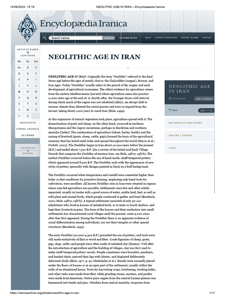 Frank Hole, NEOLITHIC AGE IN IRAN - Encyclopaedia Iranica | PDF