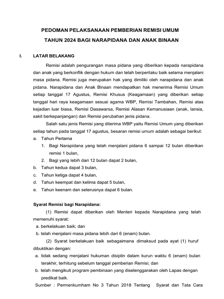 Pedoman Pelaksanaan Pemberian Remisi Umum | PDF