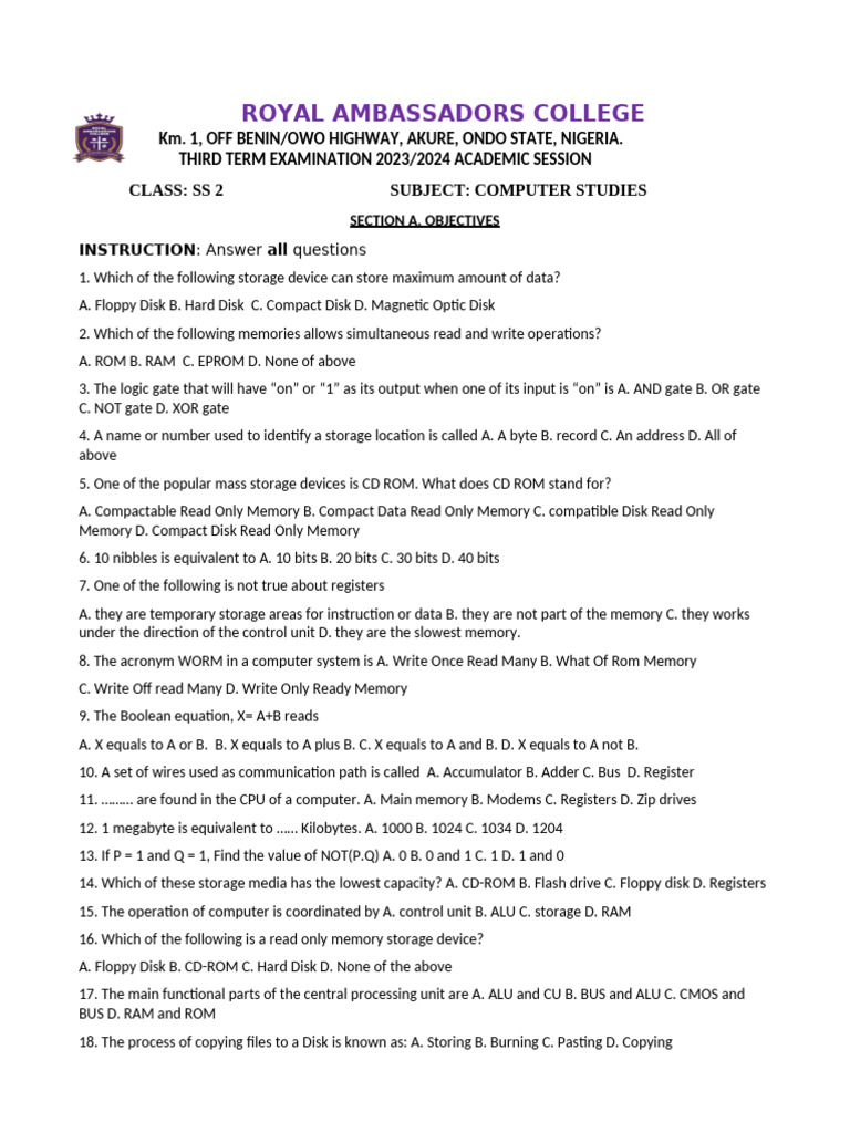 Comp Ss2 Third Term - 065342 | PDF