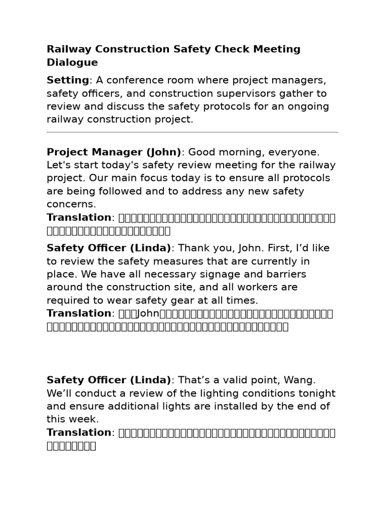 Lesson 1 - Railway Construction Safety Check Meeting Dialogue_student3 ...