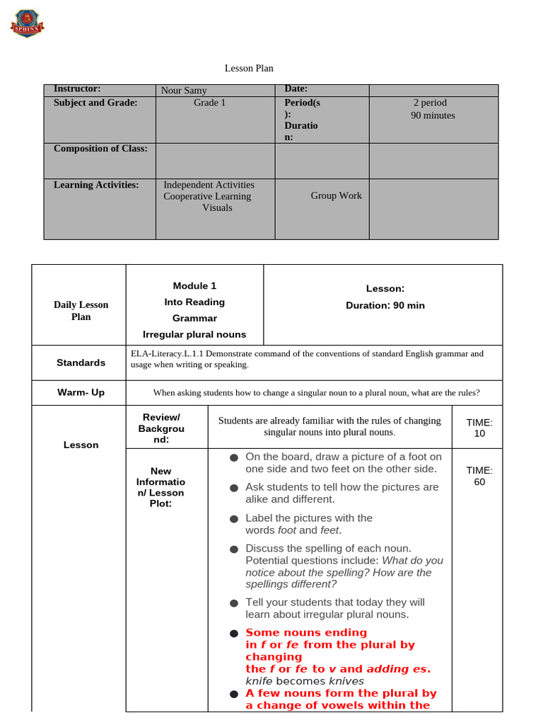 Irregular Plural Nouns | PDF