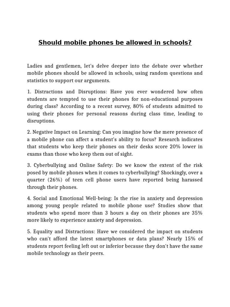 Should Mobile Phones Be Allowed in Schools New | PDF