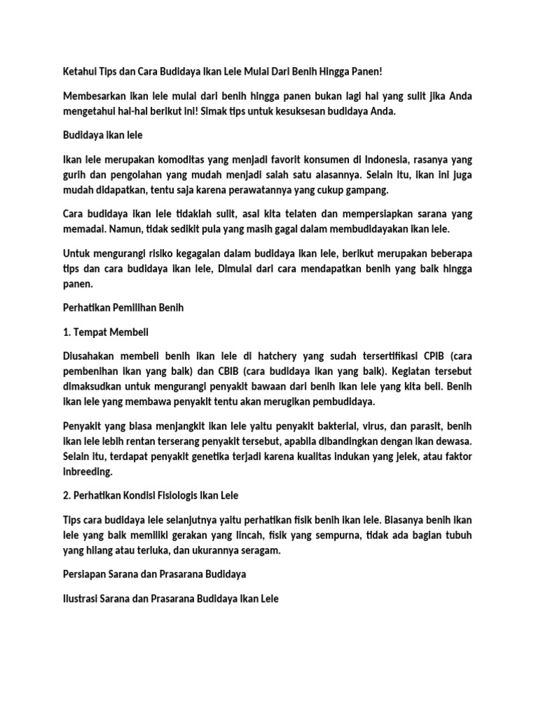 Budidaya Ikan Lele | PDF