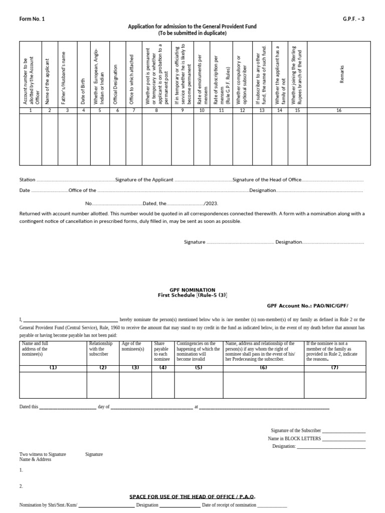 GPF Form-3 & Nom | PDF
