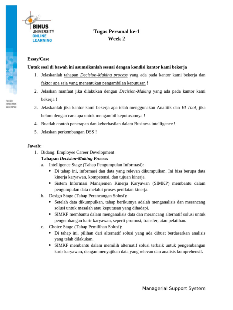 Tugas Personal Ke-1 Week 2: Essay/Case Untuk Soal Di Bawah Ini Asumsikanlah Sesuai Dengan ...