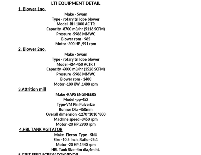 LTI EQUIPMENT DETAIL | PDF