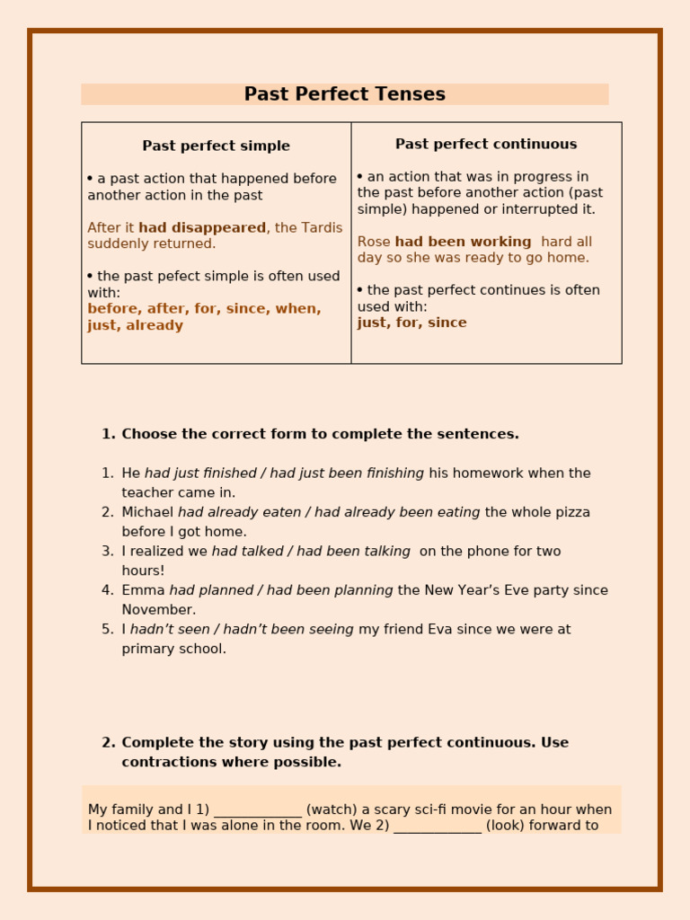 Past Perfect Tenses 64100 | PDF