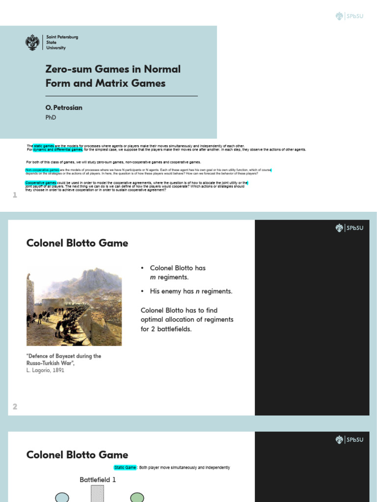 Presentation - Zero Sum Games | PDF