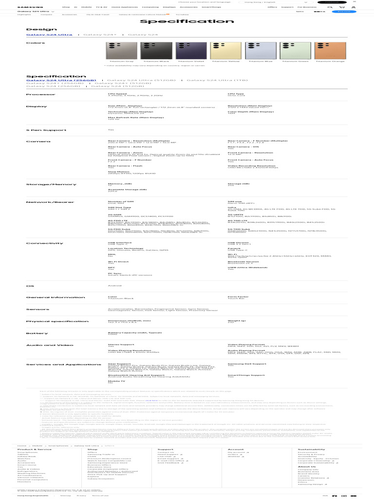 15.samsung Galaxy s24 Ultra Specs | PDF