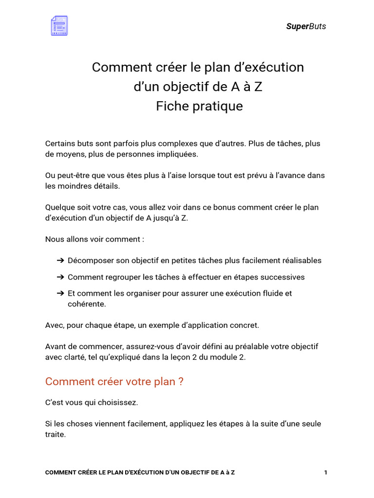 Comment Créer Le Plan D'execution Objectif | PDF